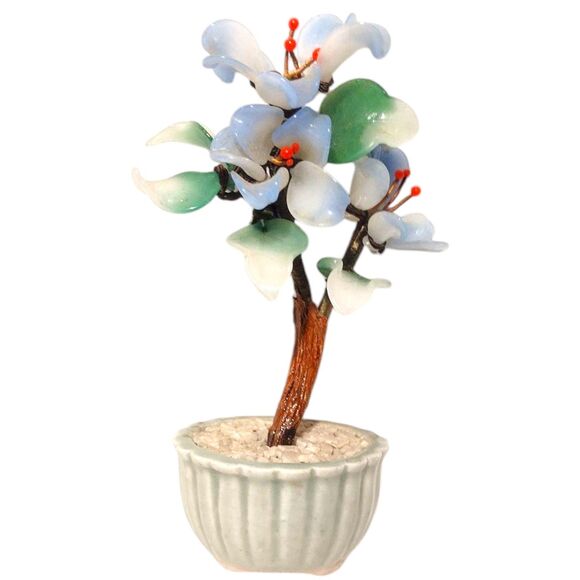 Art | Vintage Miniature Jade Agate Glass Bonsai Tree Celadon Pot Floral ...